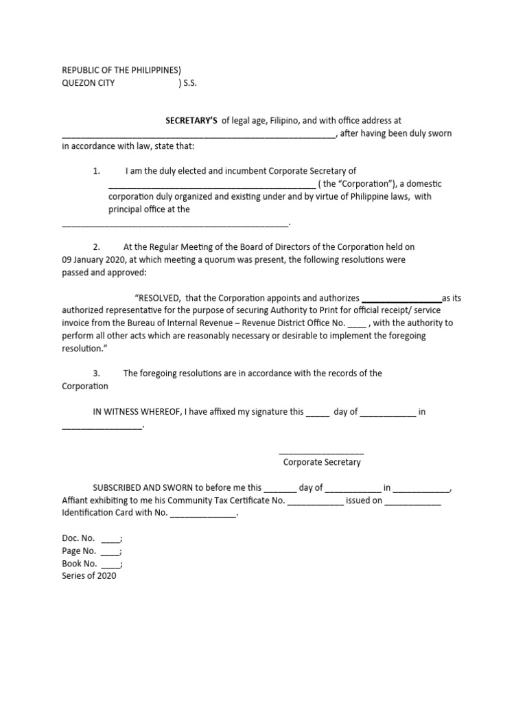 Secretary Certificate Sample | PDF
