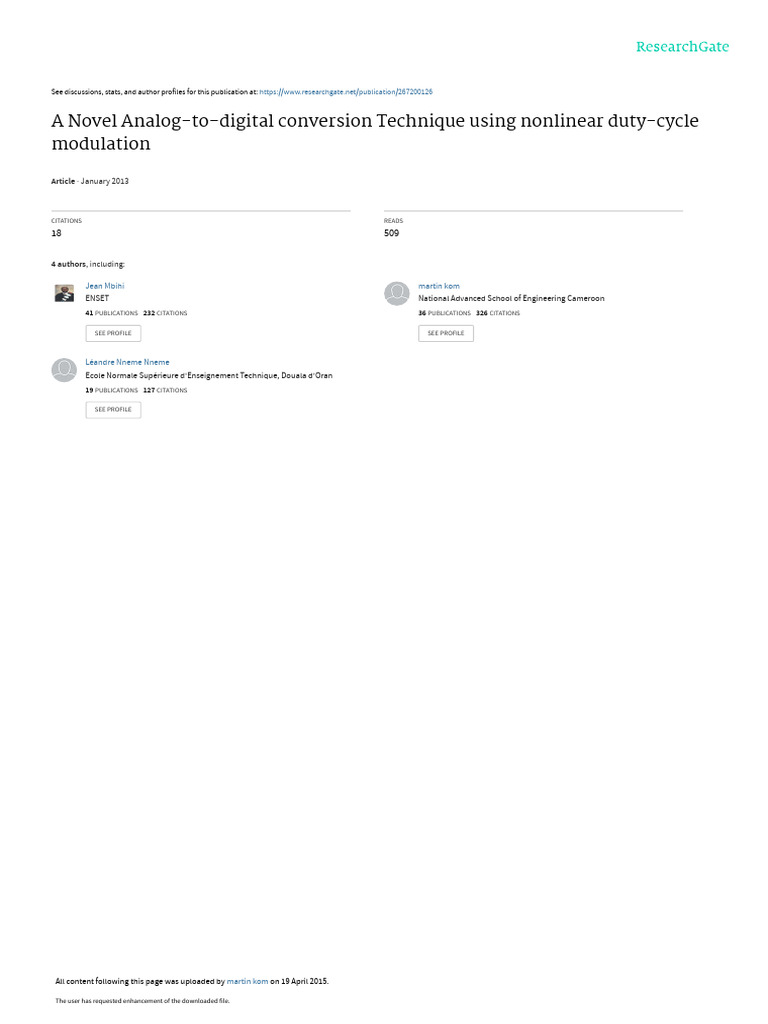 A Novel Analog To Digital Conversion Technique Usi Pdf Analog To Digital Converter Modulation