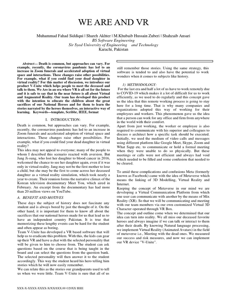 We Are and VR - Final Year Project - Research Paper | Download Free PDF | Virtual Reality ...