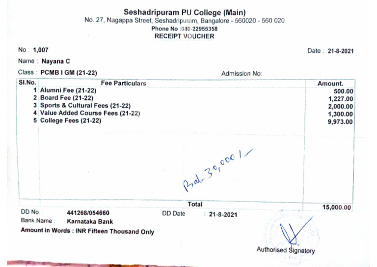 Fees Receipt | PDF