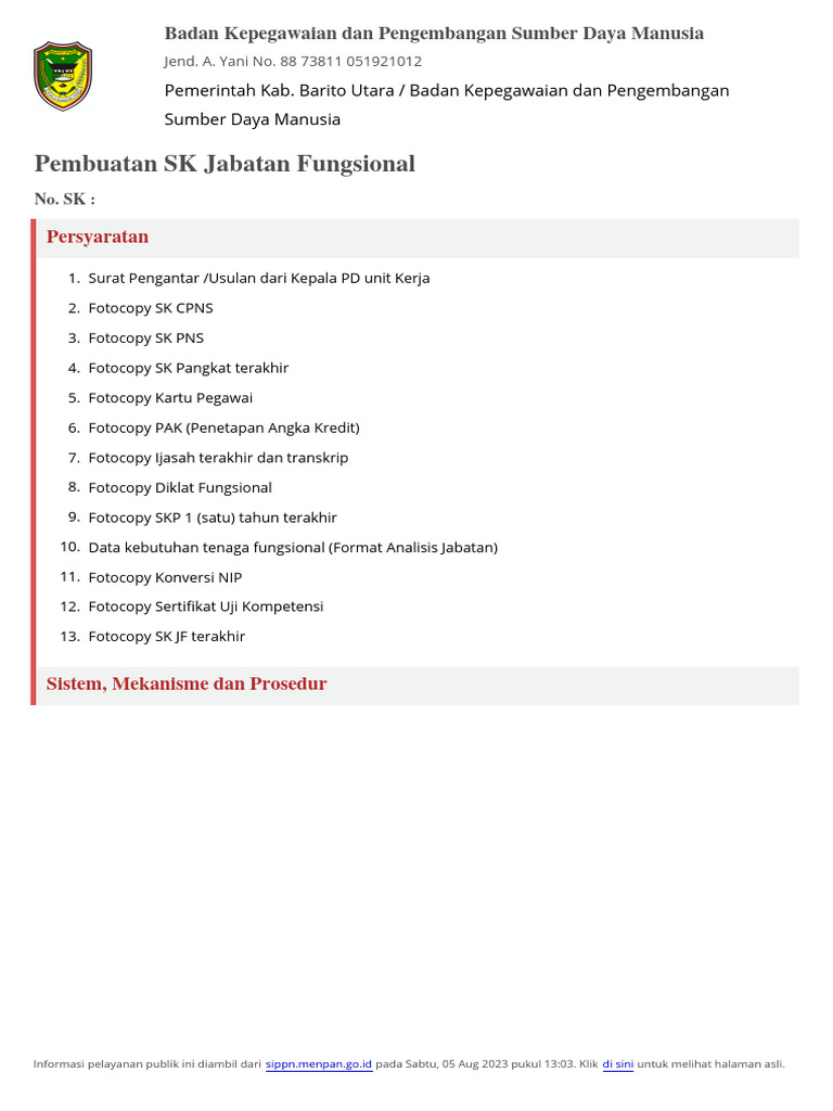 Unduh Standar Pelayanan - Pembuatan SK Jabatan Fungsional | PDF