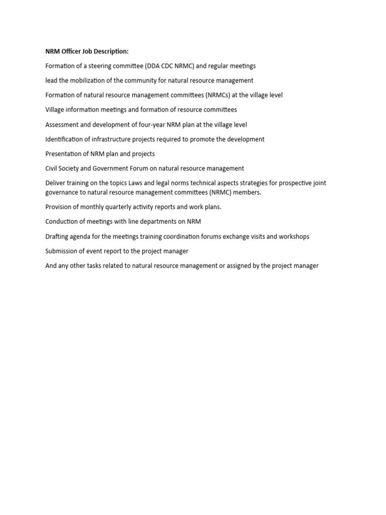 NRM Officer Job Description | PDF