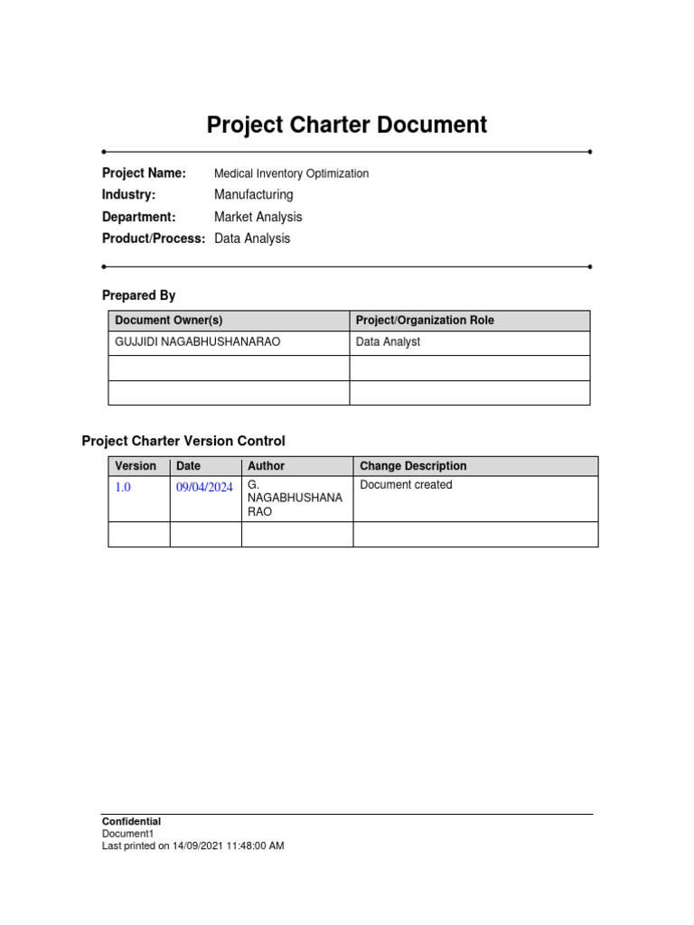 Project Charter | PDF | Analytics | Data Analysis
