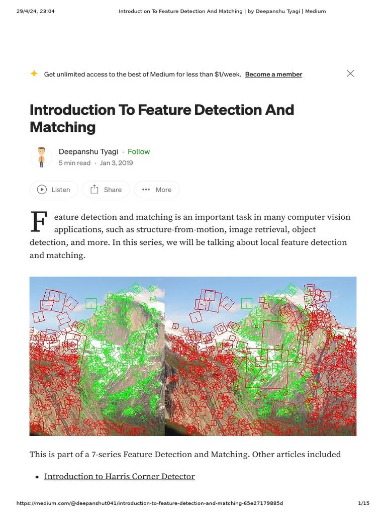 Introduction To Feature Detection and Matching - by Deepanshu Tyagi - Medium | PDF | Computer ...