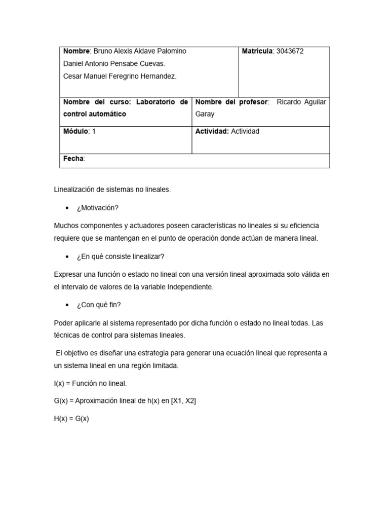 Control Actividad 10 | PDF | Sistema no lineal | Linealidad