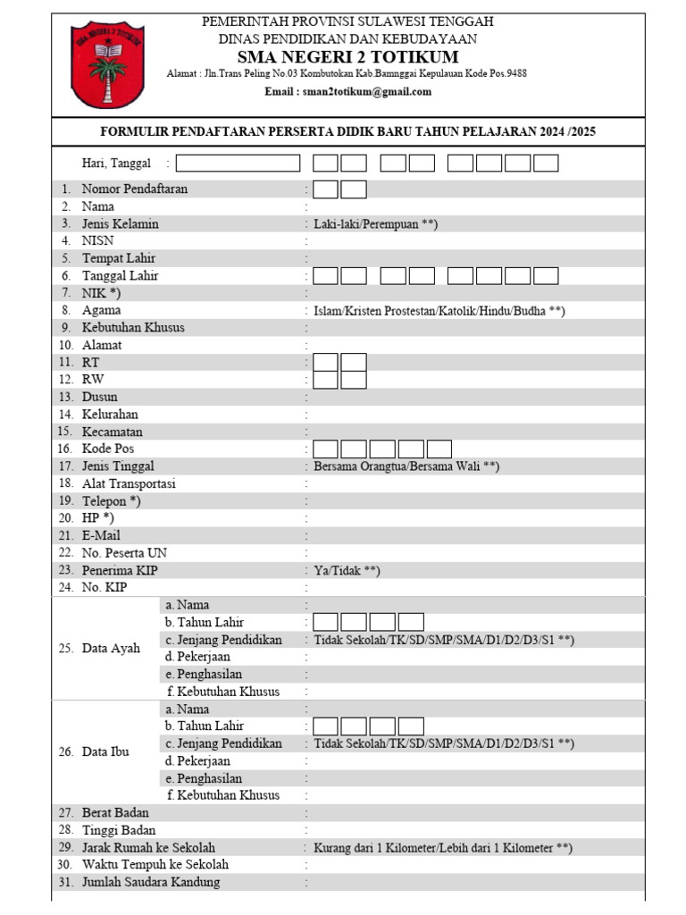 Formulir PPDB Versi Dapodikdas Sma | PDF