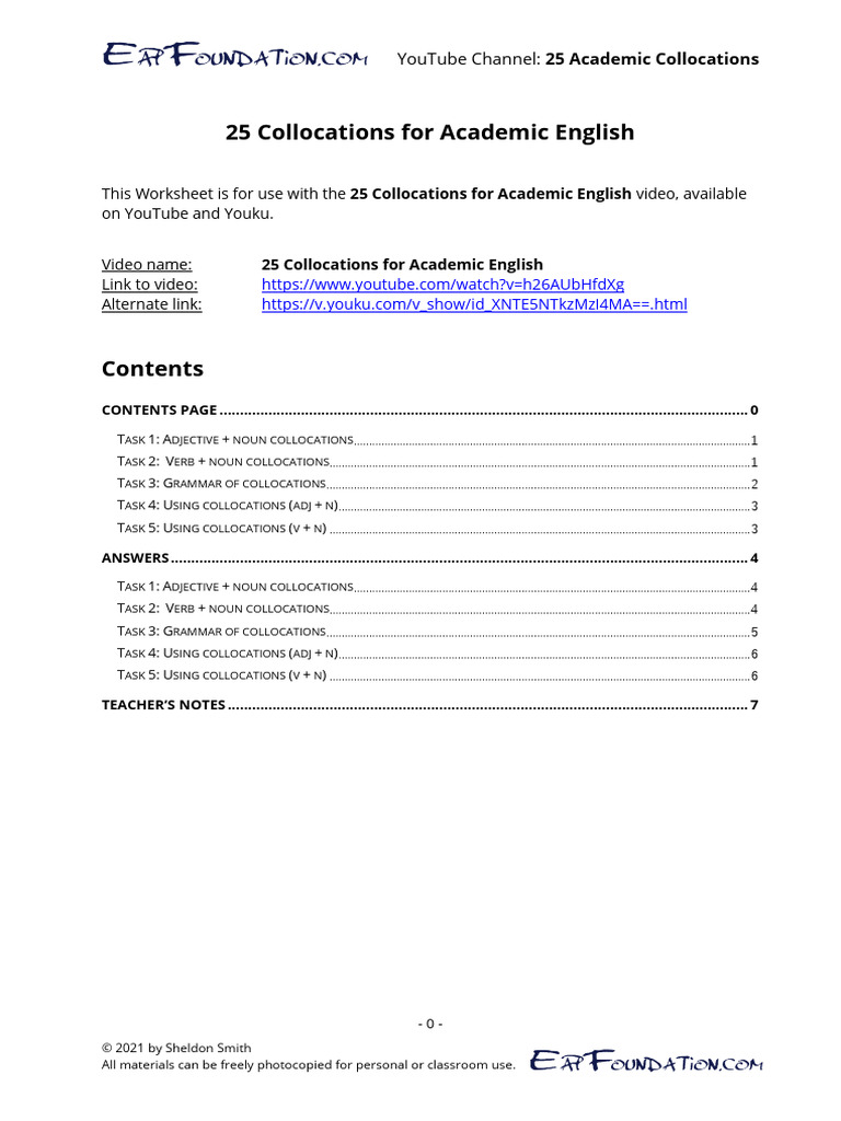 25 Academic English Collocations Guide | PDF | Adjective | Noun