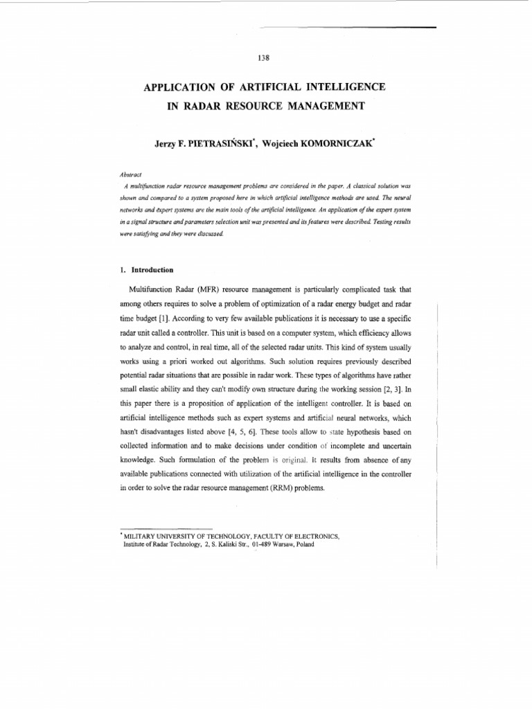 Application of Artificial Intelligence in Radar Resource Managem | PDF ...