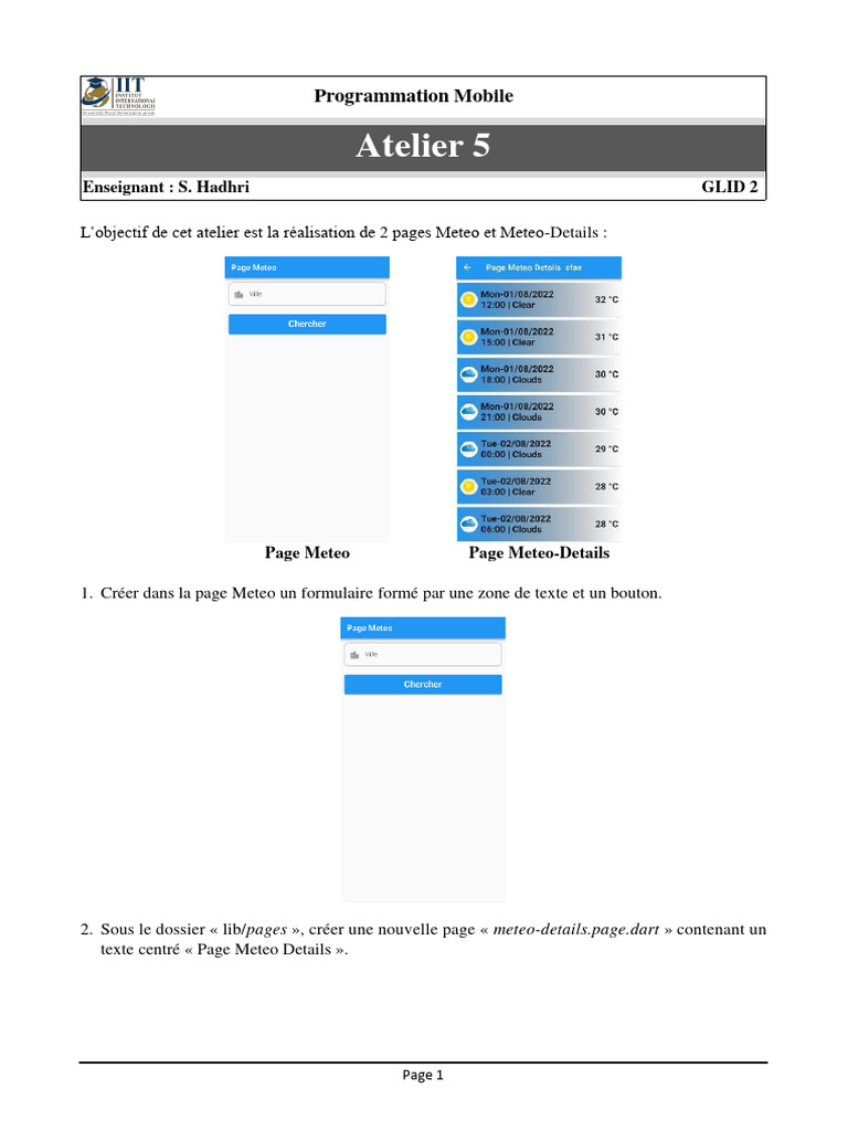 Atelier 5: Programmation Mobile | PDF