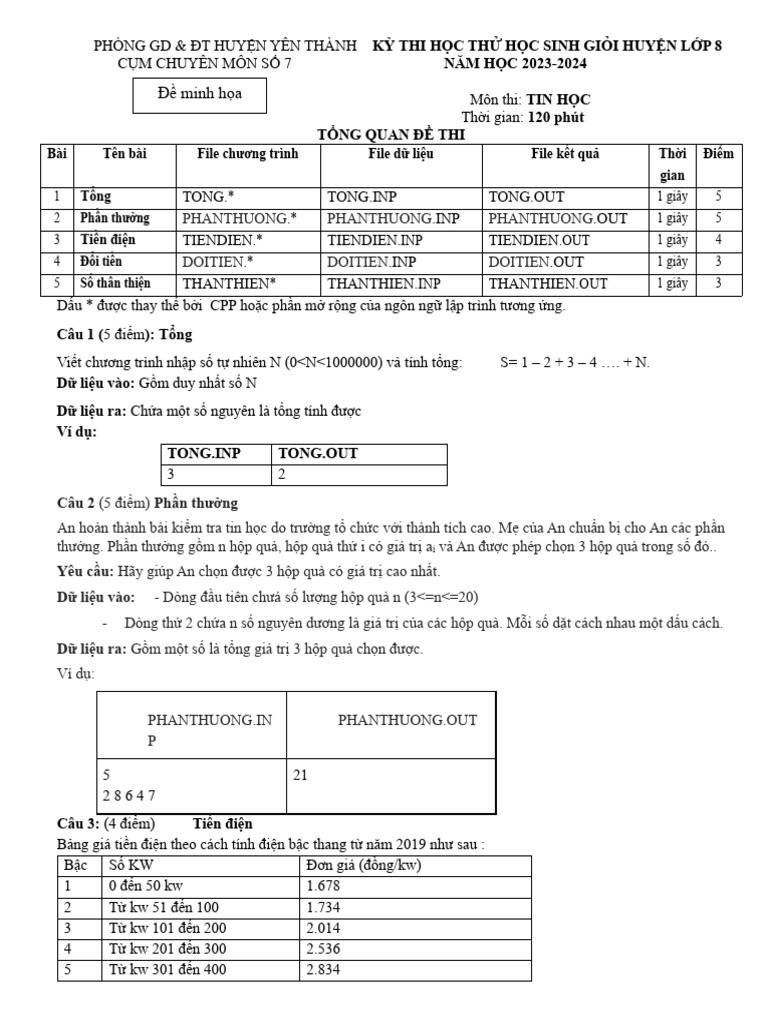 Đề minh họa HSG tin 8 CỤM 7 lần 2 | PDF