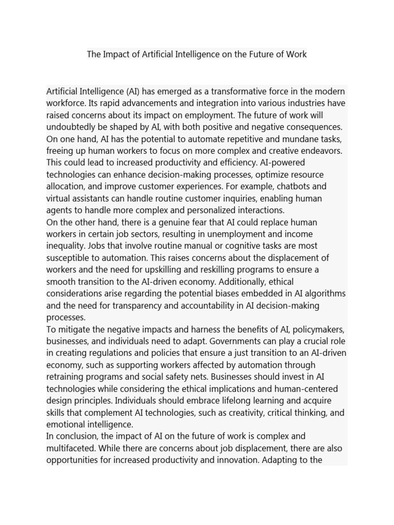 The Impact of Artificial Intelligence On The Future of Work | PDF
