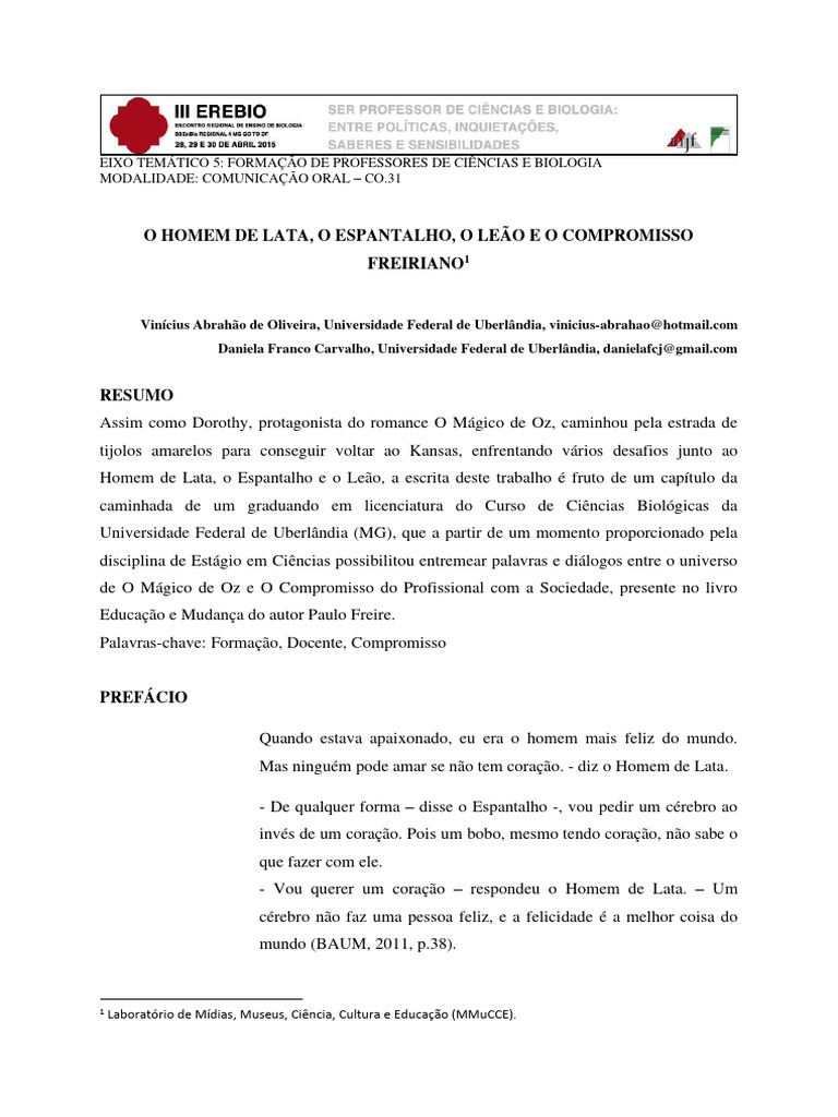 Oliveira e Carvalho - 2015 - Homem de Lata o Espantalho o Leao e o ...