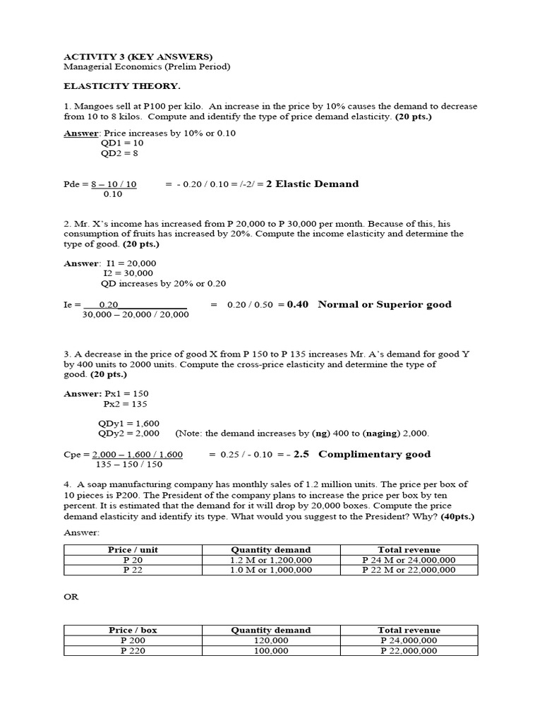 KEY To Activity 3 | PDF | Demand | Elasticity (Economics)