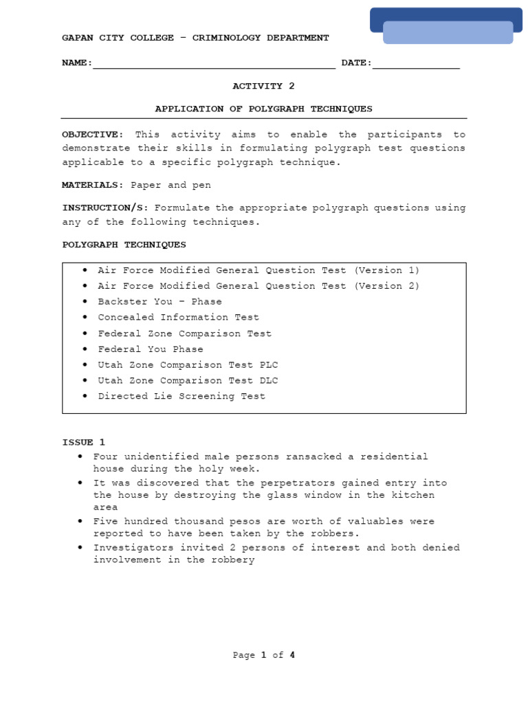 Activity 2 in Lie Detection | PDF | Polygraph | Crimes
