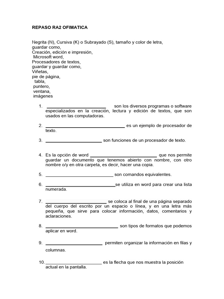 Repaso RA2 Ofimatica Estudiante | PDF
