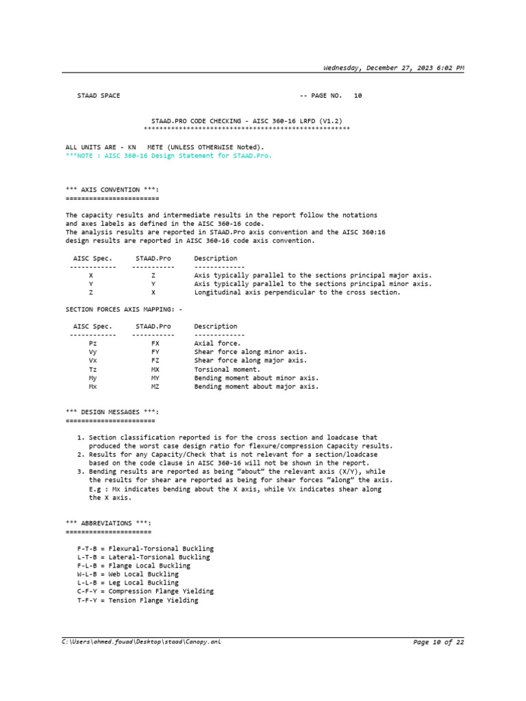 Staad Pro Output | PDF | Buckling | Bending