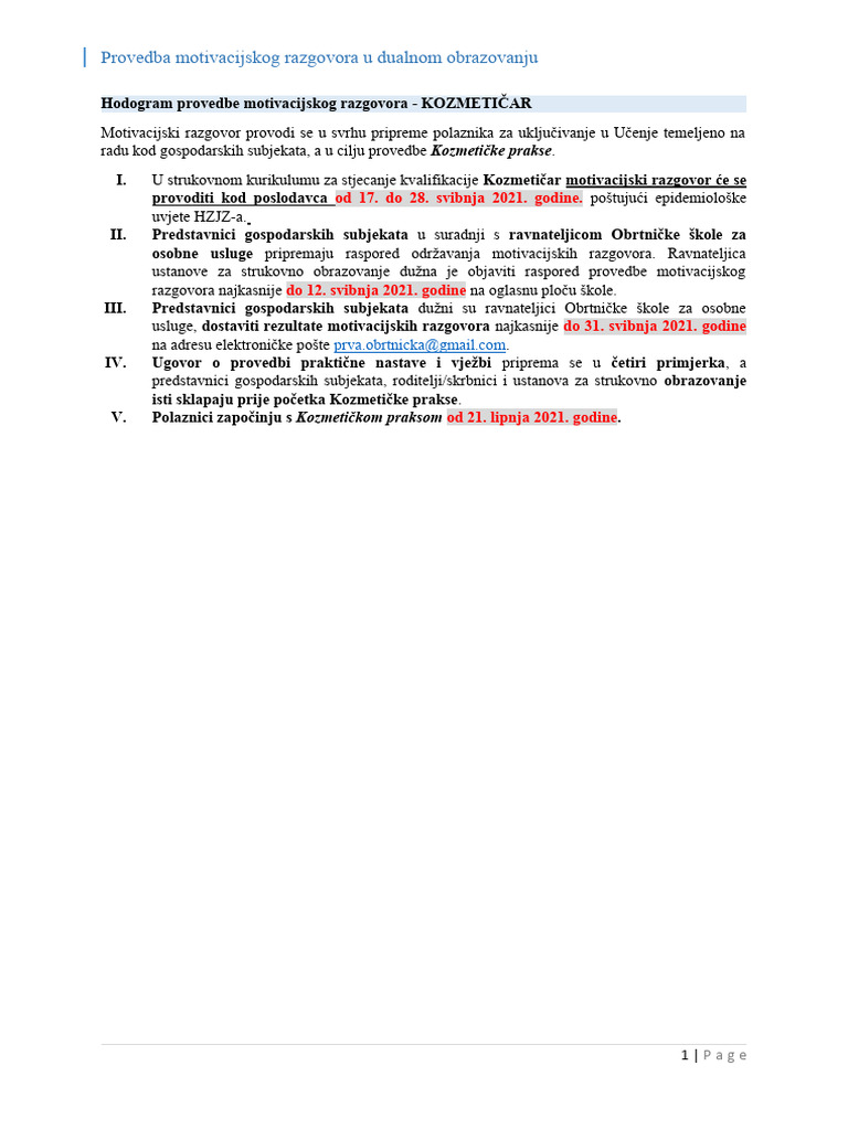 Hodogram MR - Kozmetičar - S Uputama - 22032021 - Obrtnička Škola Za ...