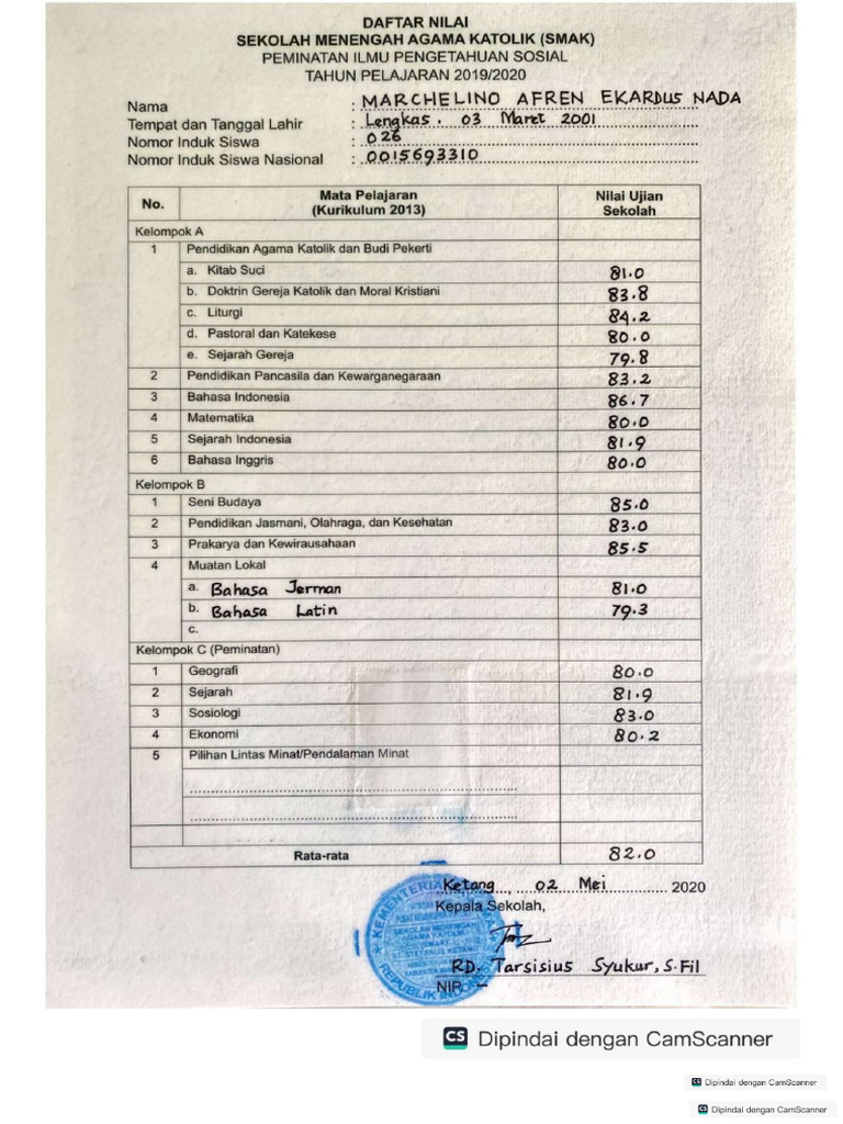 Transkip Nilai Ijasah Sma - Compressed | PDF