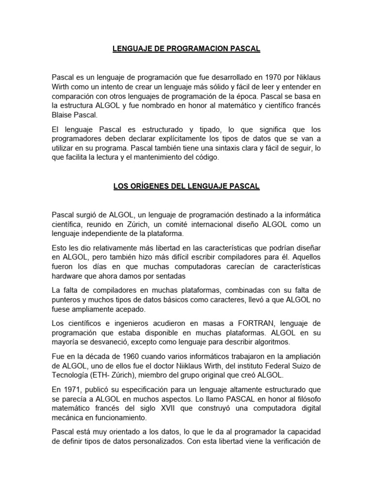Lenguaje Pascal | PDF | Programa de computadora | Programación