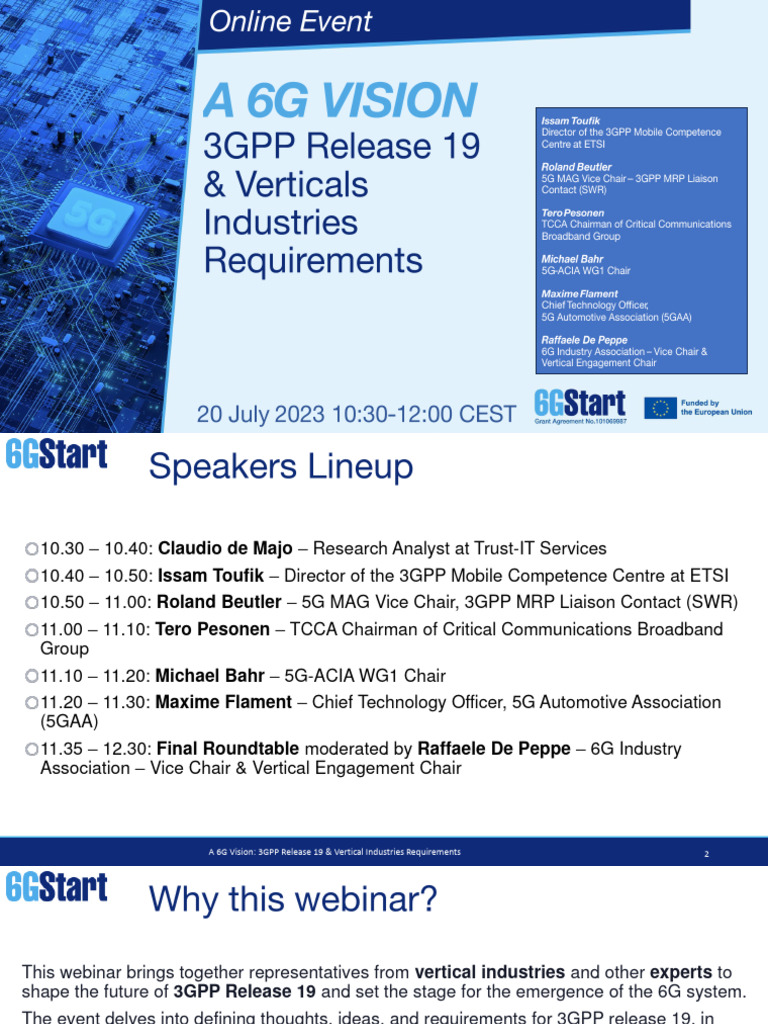 A 6G Vision. 3GPP Release 19 & Verticals Industries Requirements ...