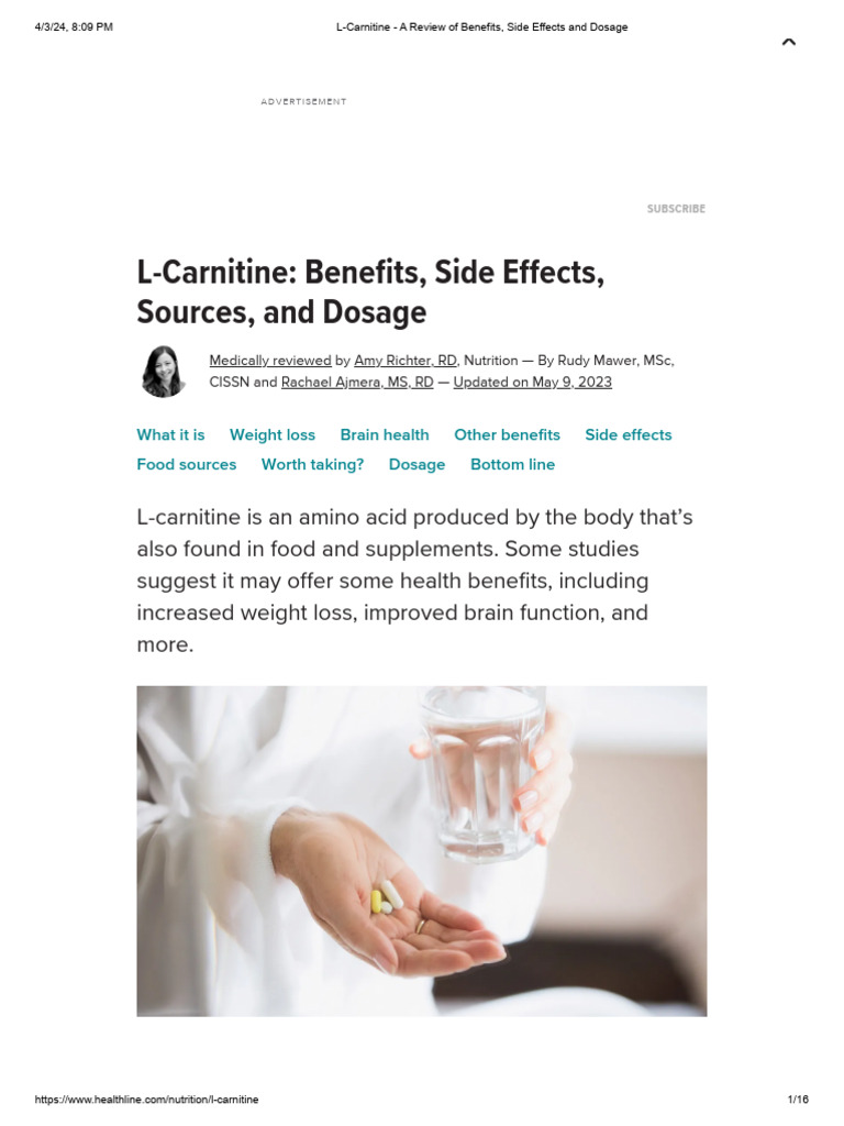 L-Carnitine - A Review of Benefits, Side Effects and Dosage | PDF ...