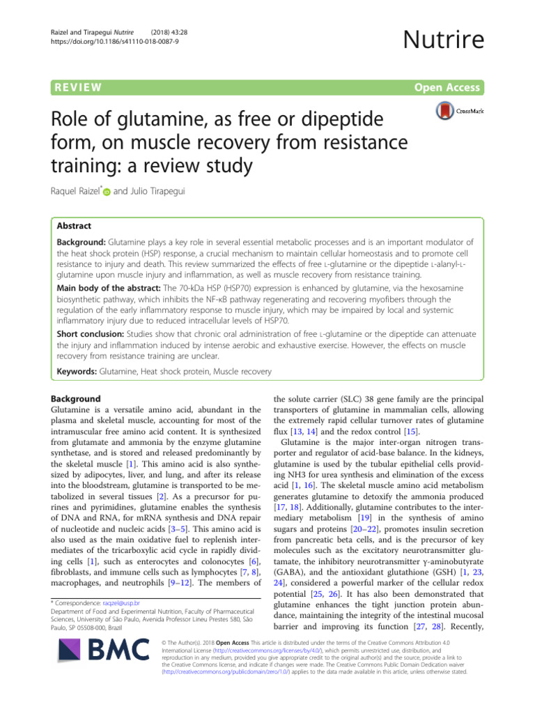 Role of Glutamine, As Free or Dipeptide Form, On Muscle Recovery From Resistance Training: A ...