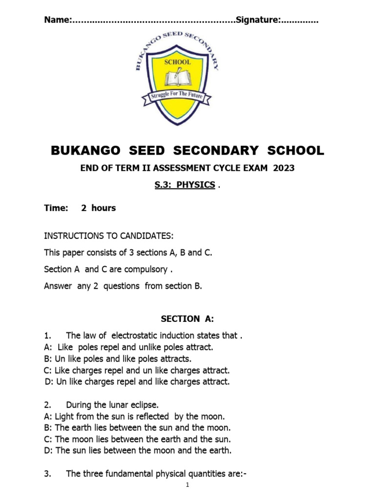 S.3 Physics | PDF | Physics | Physical Sciences
