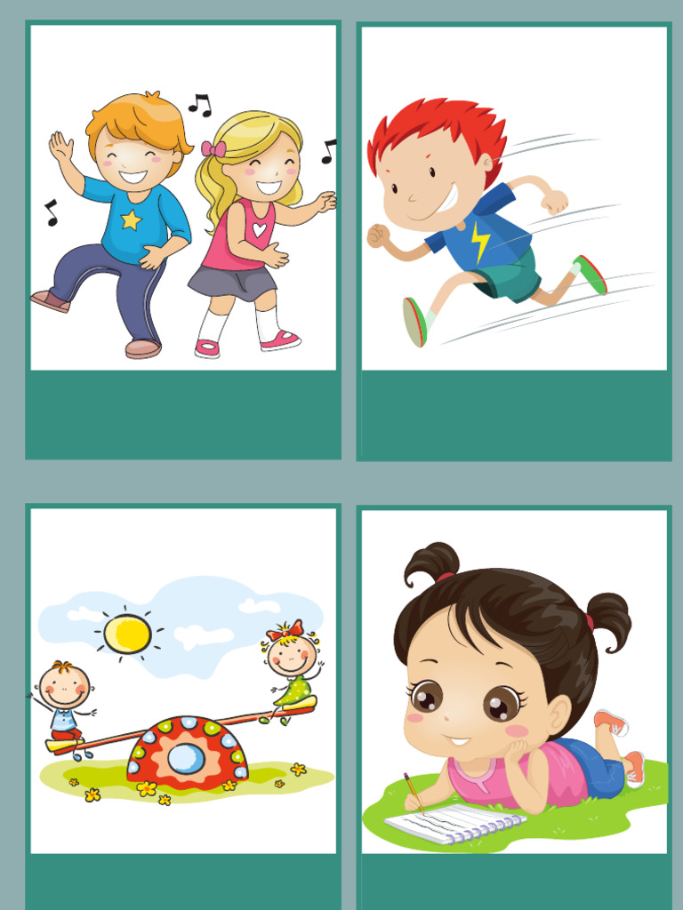 Teal Common Action Words Flashcards | PDF