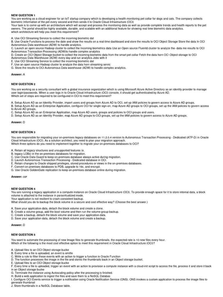 Oci Architect Professional Pdf Cloud Computing Databases