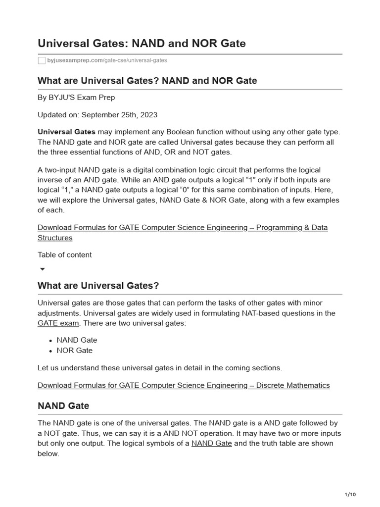 Universal Gates: NAND & NOR Explained | PDF | Logic Gate | Field Effect ...