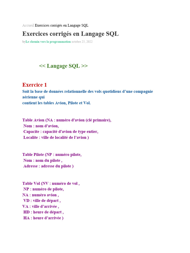 Exercices SQL pour Débutants | PDF | SQL | Gestion informatique