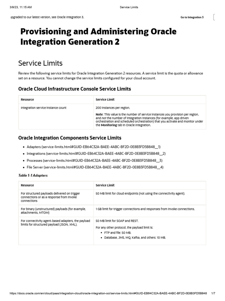 OIC Service Limits | PDF | Databases | Ibm Db2