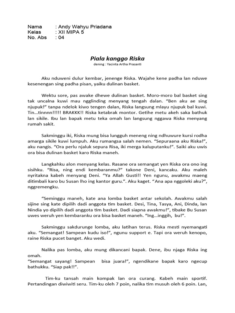 Piala kanggo Riska: Kisah Kembar Jowo | PDF