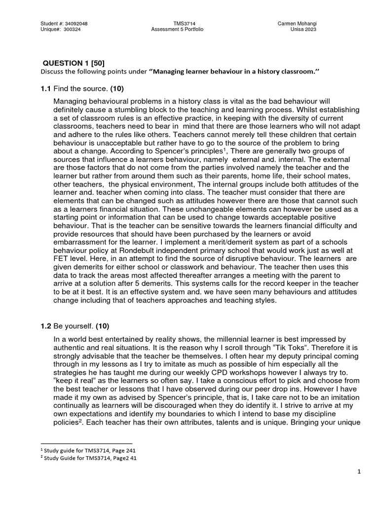 Student# 34092048 TMS3714 Assessment 5 Portfolio Unique#300324 ...