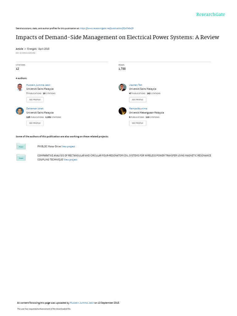 Impacts of Demand Side Management On Electrical Power Systems A Review | PDF | Efficient Energy ...