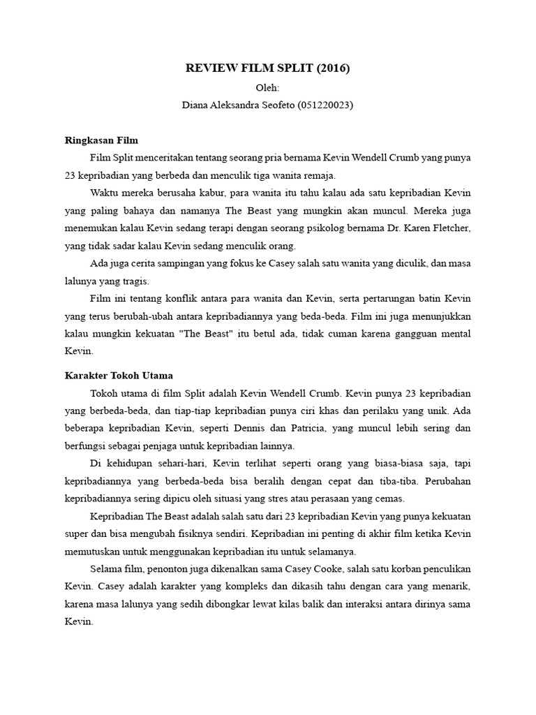 Review Film Split (Teori Psikoanalisis Sosial Karen Horney) | PDF