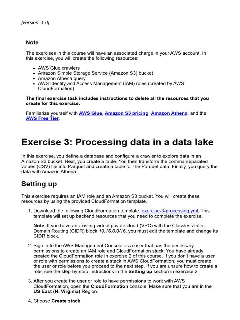 Exercise 3 - Processing Data in A Data Lake | PDF | Databases | Amazon Web Services