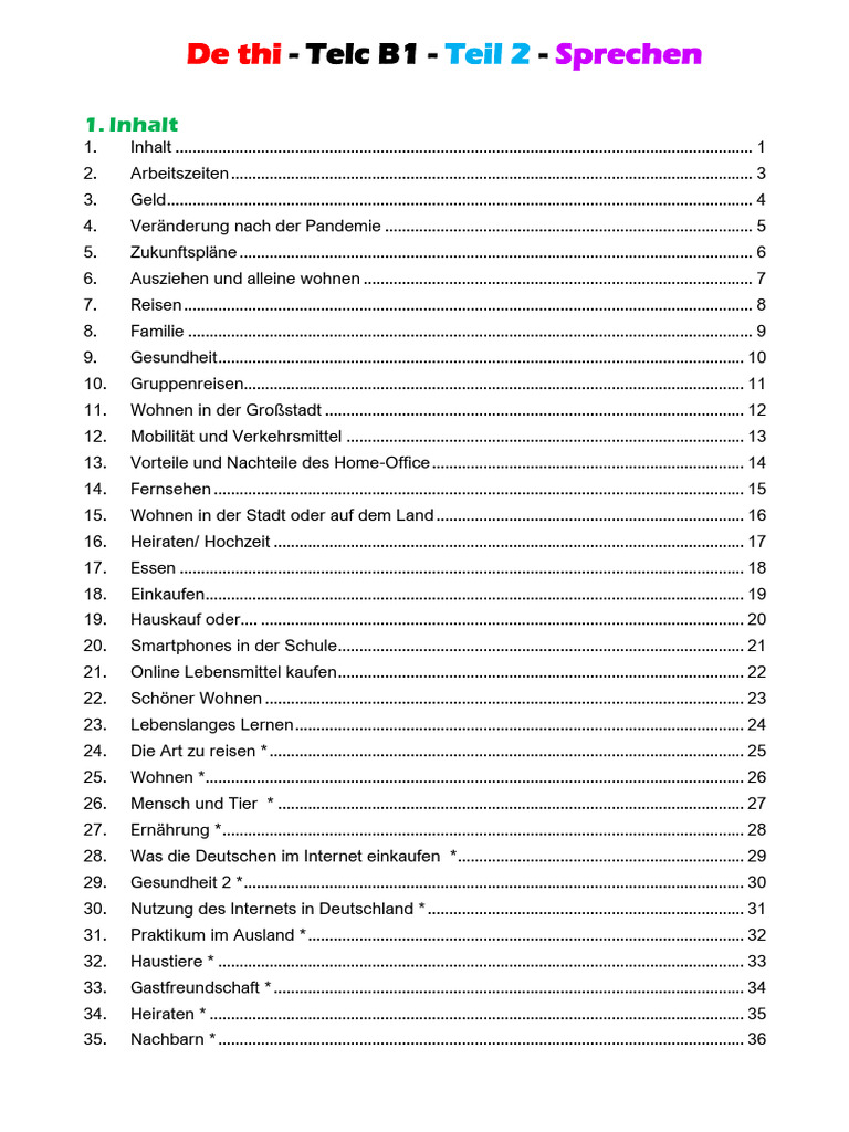 B1 Telc Sprechen - TEIL2 - 44 Themen + 23 LSG | PDF