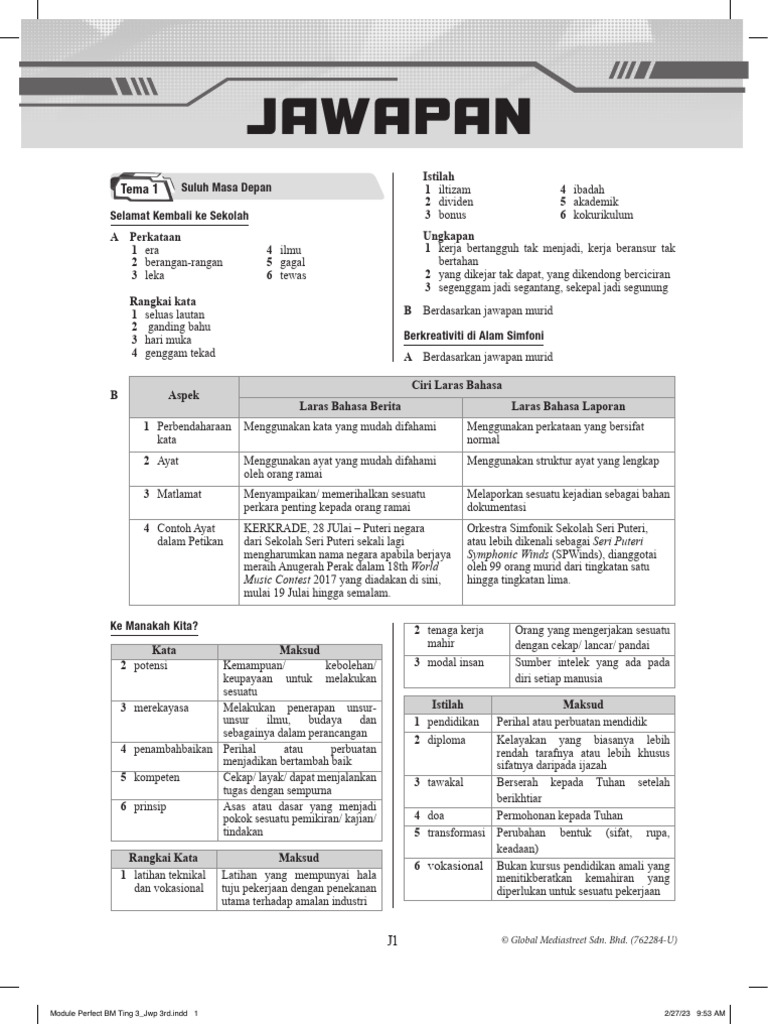 Module Perfect BM Ting 3 - Jawapan | PDF