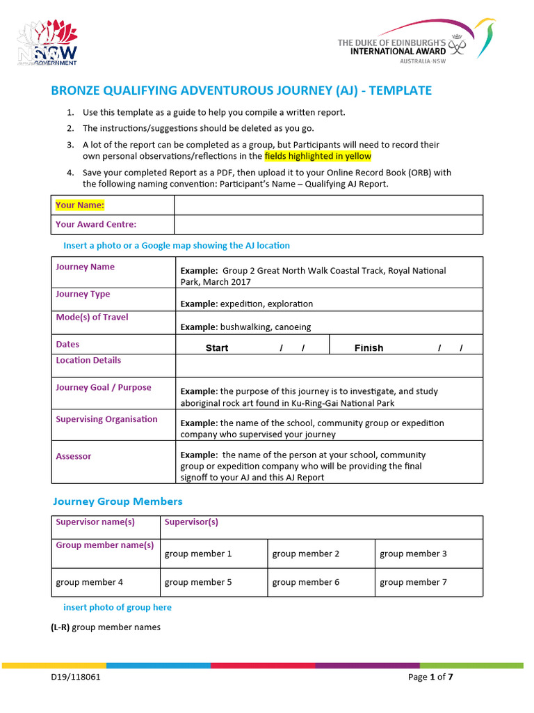 Duke of Ed Bronze Adventurous Journey Report Template | PDF | Meal
