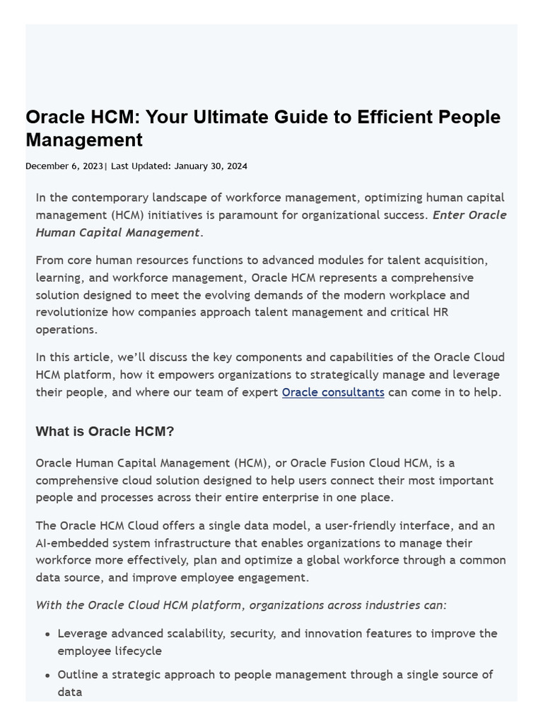 Oracle HCM - Your Ultimate Guide To Efficient People Management | PDF | Human Resource ...