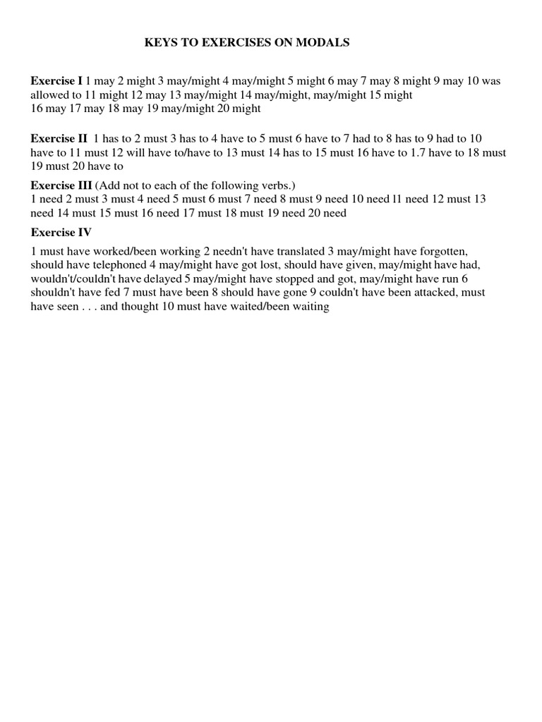 Modal Verbs Exercise Answers | PDF