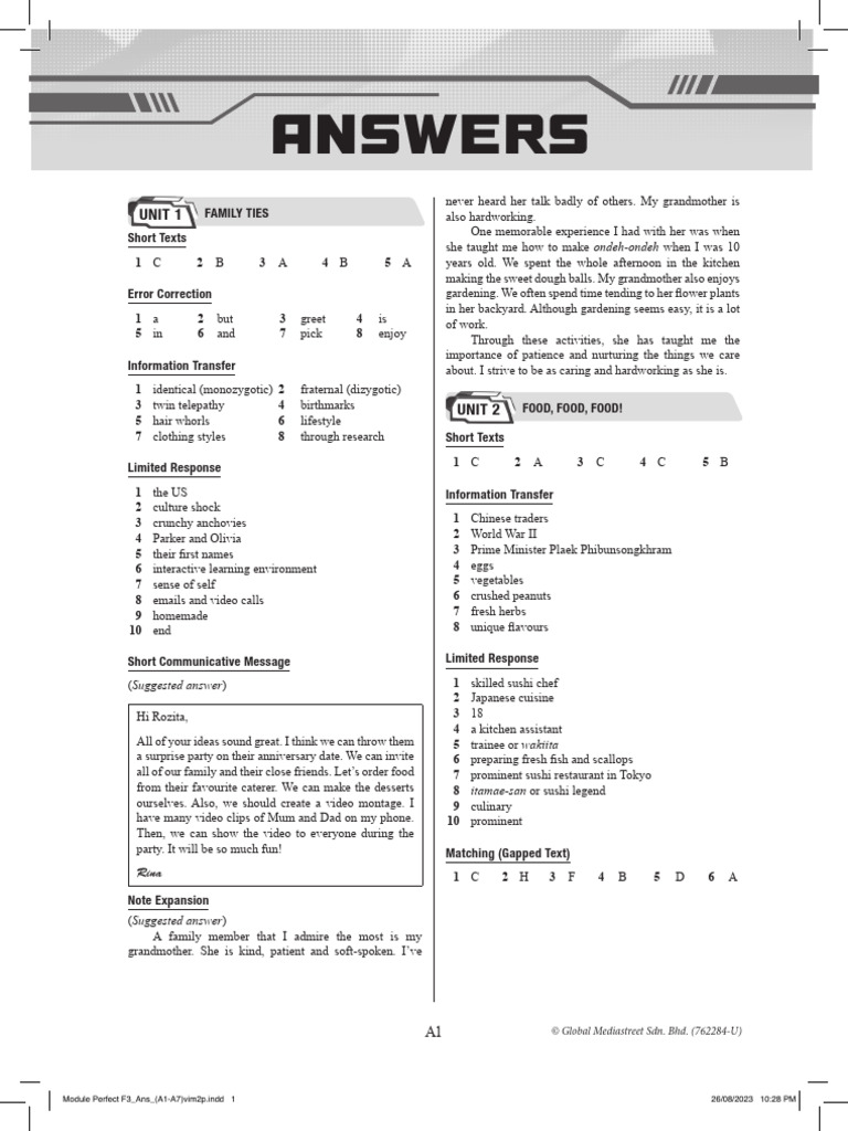 Module Perfect 2.0 English F3 (Answer) | PDF | Taylor Swift | Twin