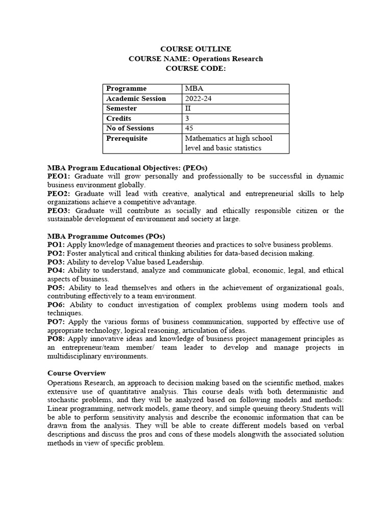 Operations Research Outline Updated | PDF | Mathematical Optimization ...