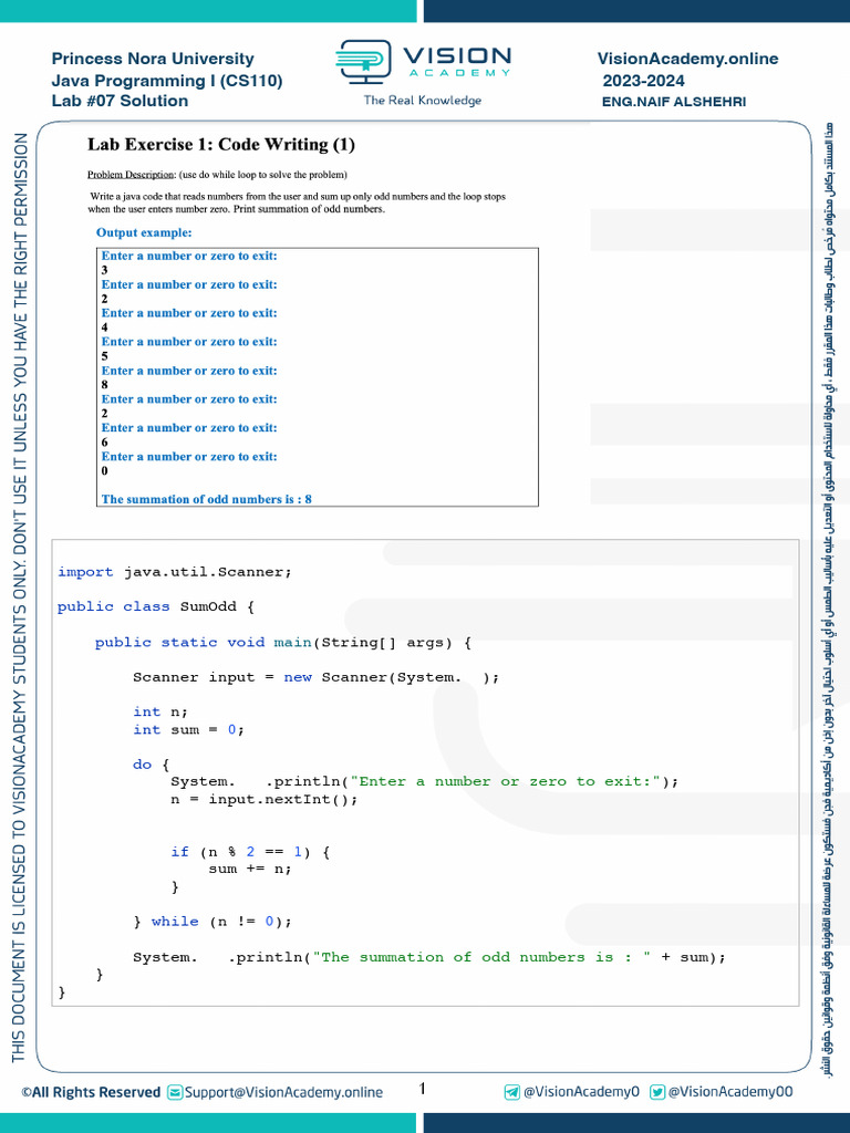 Visionacademy-2-833-Naif Pnu Java1 Lab 7 Sol-Fwf04 | PDF | Control Flow | Computer Engineering