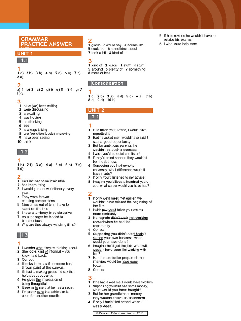 Speakout Extra Advanced Grammar Answer Key | PDF