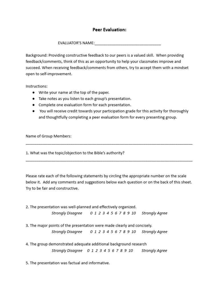 Peer Evaluation | PDF | Cognitive Science | Human Communication