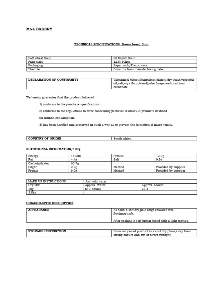 Brown Bread Flour Specifications | PDF