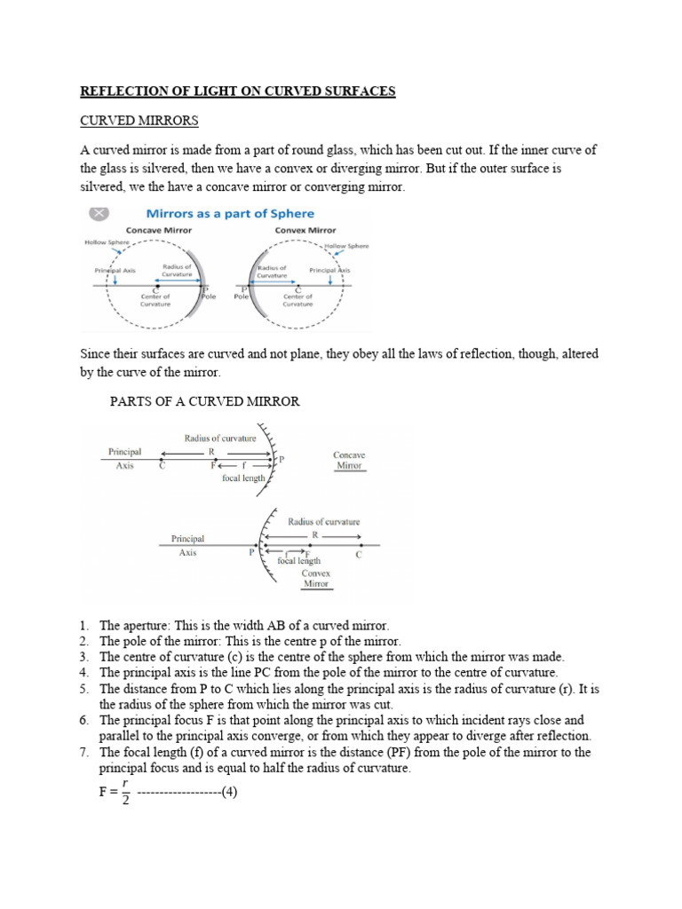 WK 4reflection of Light On Curved Surfaces | PDF | Mirror | Glass Engineering And Science