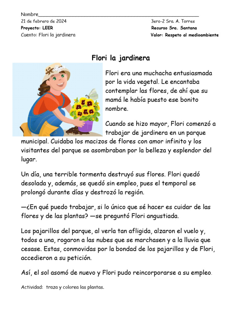 Cuento Flori La Jardinera 21 Febero | PDF